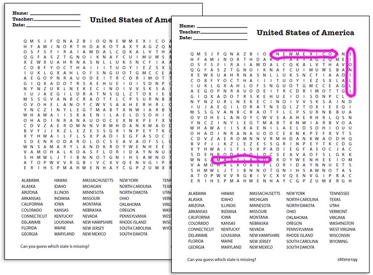 United States Word Search Answers