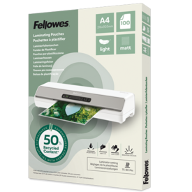 A4 Laminating Pouches 50% RECYCLED CONTENT - LIGHT, MATT, 100PK - Fellowes®